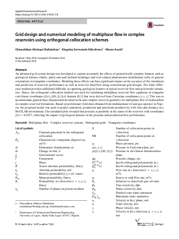 (PDF) Grid design and numerical modeling of multiphase flow in complex reservoirs using ...