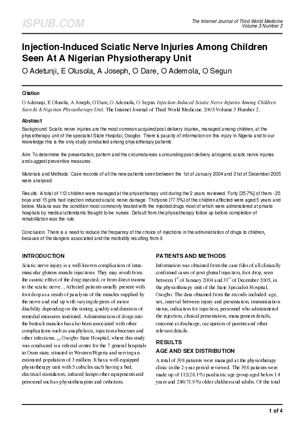(PDF) Injection-Induced Sciatic Nerve Injuries Among Children Seen At A ...