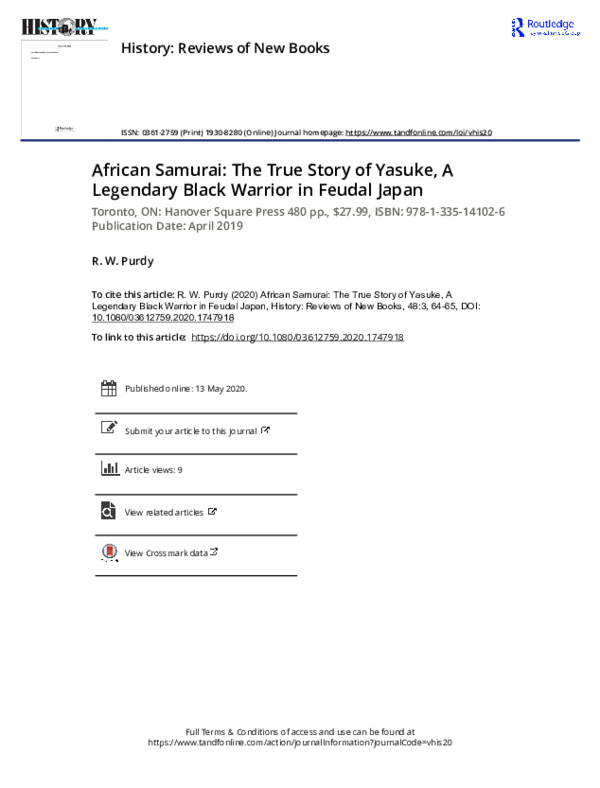 (PDF) African Samurai: The True Story of Yasuke, A Legendary Black ...