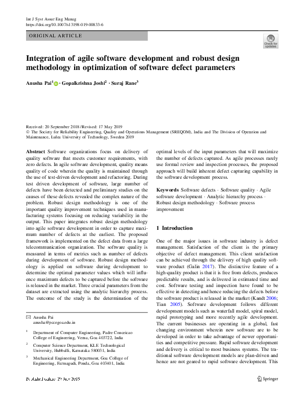 (PDF) Integration of agile software development and robust design methodology in optimization of ...