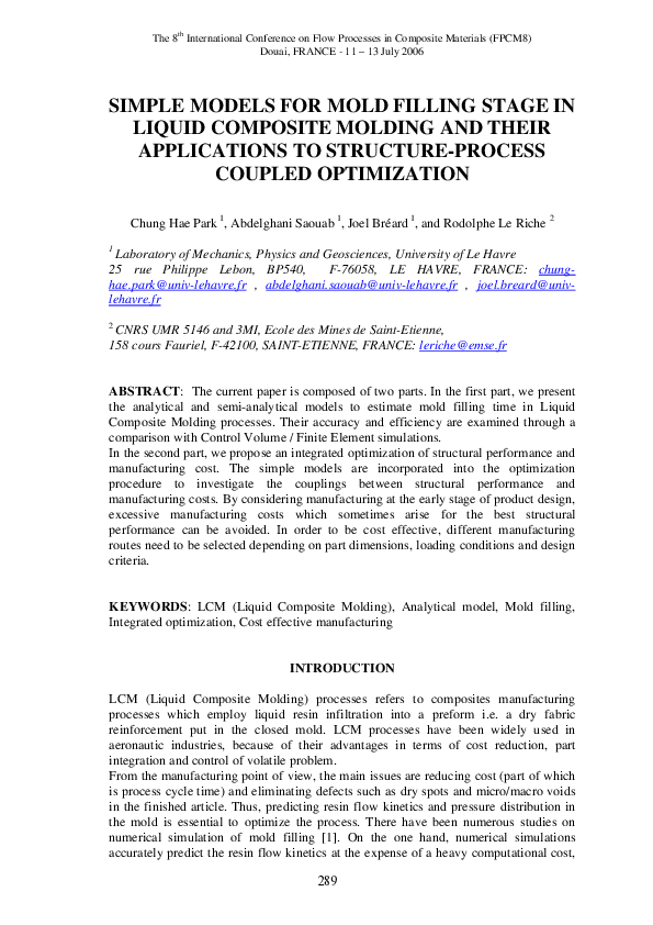 (PDF) Simple models for mold filling stage in liquid composite molding ...