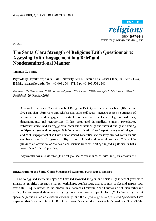 (PDF) The Santa Clara Strength of Religious Faith Questionnaire