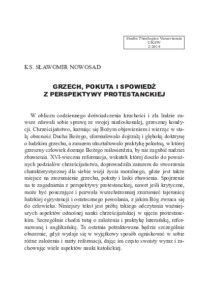 (PDF) Grzech, pokuta i spowiedź z perspektywy protestanckiej