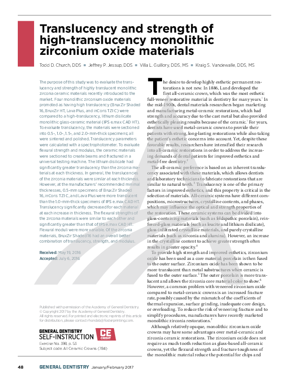 (PDF) Translucency and strength of high-translucency monolithic zirconium oxide materials