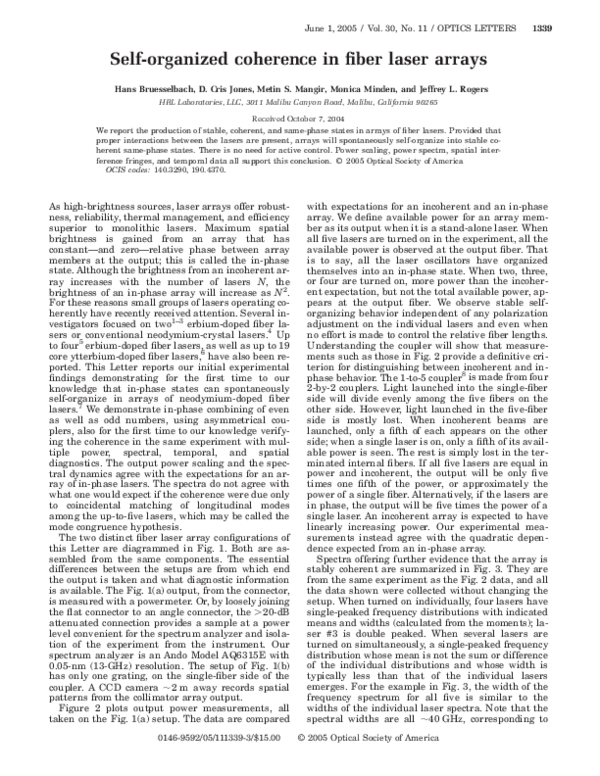 (PDF) Self-organized coherence in fiber laser arrays