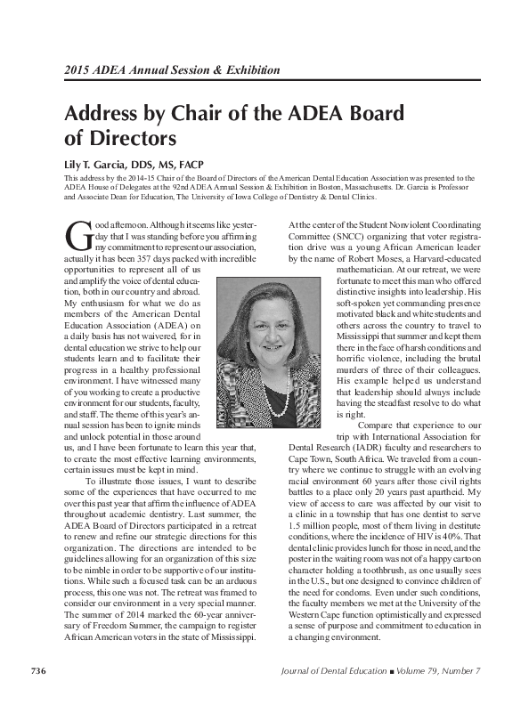(PDF) Address by the Chair of the ADEA Board of Directors