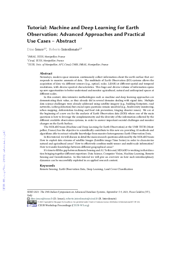 (PDF) Machine and Deep Learning for Earth Observation: Advanced ...