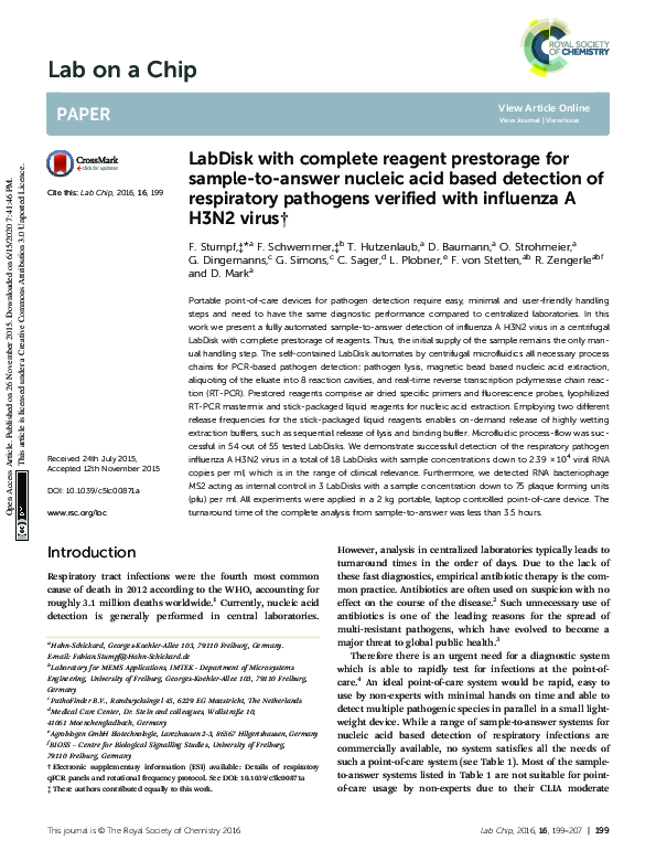 (PDF) LabDisk with complete reagent prestorage for sample-to-answer nucleic acid based detection ...