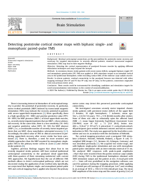 (PDF) Detecting poststroke cortical motor maps with biphasic single ...