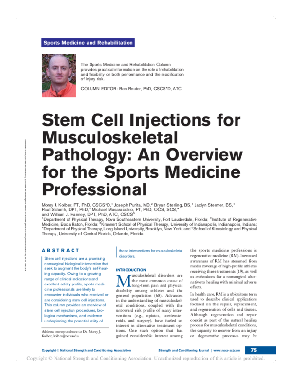 (PDF) Stem Cell Injections for Musculoskeletal Pathology: An Overview ...