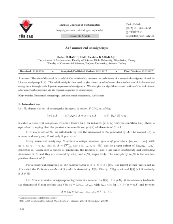 (PDF) Characterization and Construction of Arf Semigroups