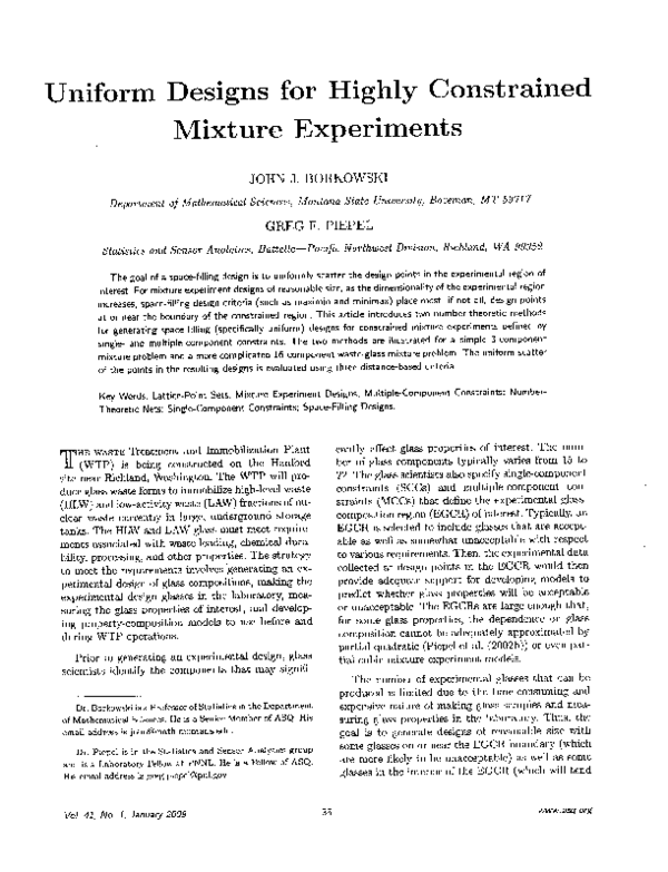 (PDF) Uniform Designs for Highly Constrained Mixture Experiments