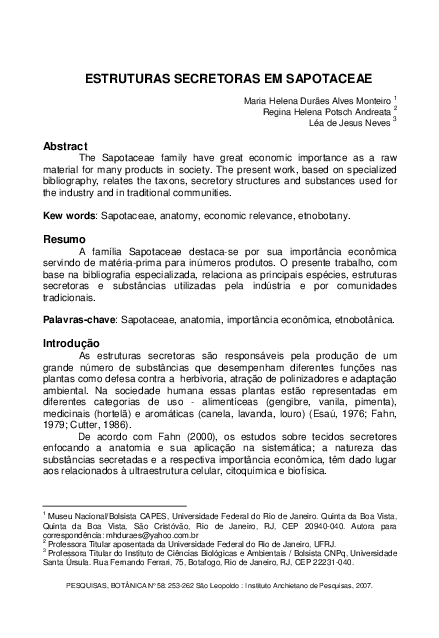 (PDF) Estruturas Secretoras Em Sapotaceae