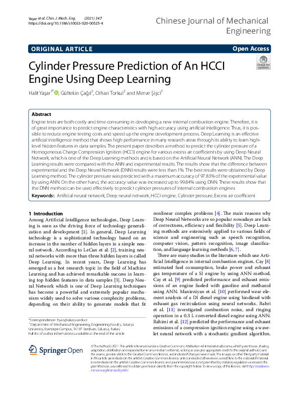 (PDF) Cylinder Pressure Prediction of An HCCI Engine Using Deep Learning