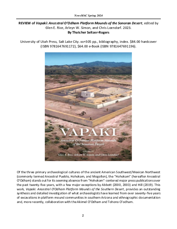 (PDF) Review of Vapaki: Ancestral O'Odham Platform Mounds of the ...
