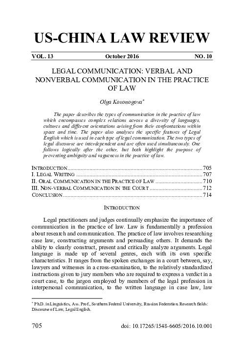 (PDF) Legal Communication: Verbal and Nonverbal Communication in the ...