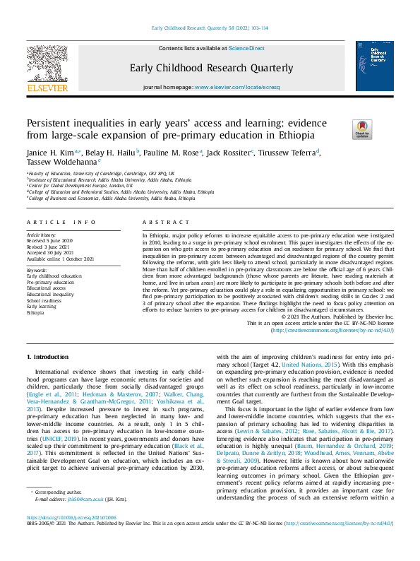 (PDF) Persistent inequalities in early years’ access and learning ...