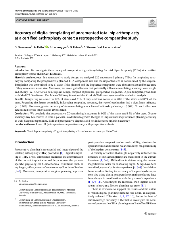 (PDF) Accuracy of digital templating of uncemented total hip ...