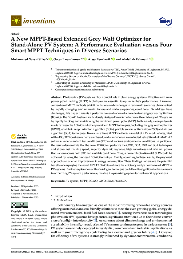 (PDF) A New MPPT-Based Extended Grey Wolf Optimizer for Stand-Alone PV System: A Performance ...