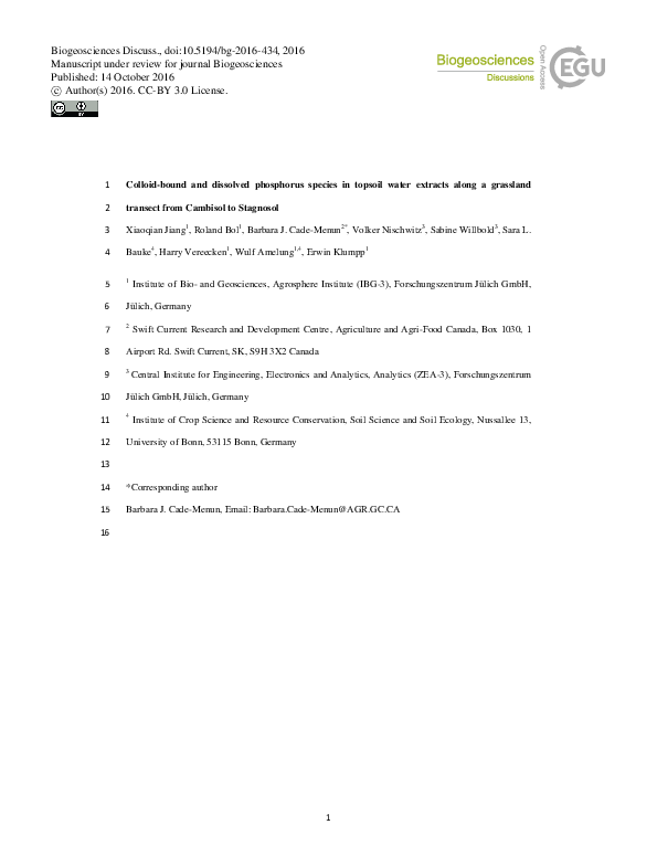 (PDF) Colloid-bound and dissolved phosphorus species in topsoil water ...