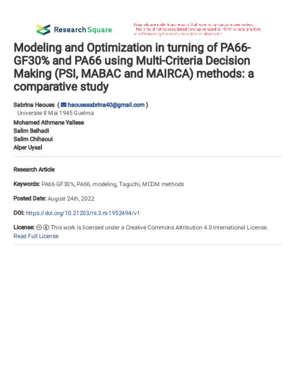 (PDF) Optimizing Machining of PA66 with MCDM Methods