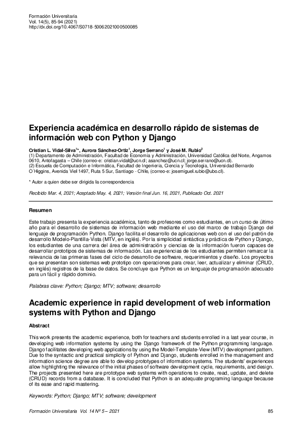 (PDF) Experiencia académica en desarrollo rápido de sistemas de información web con Python y Django