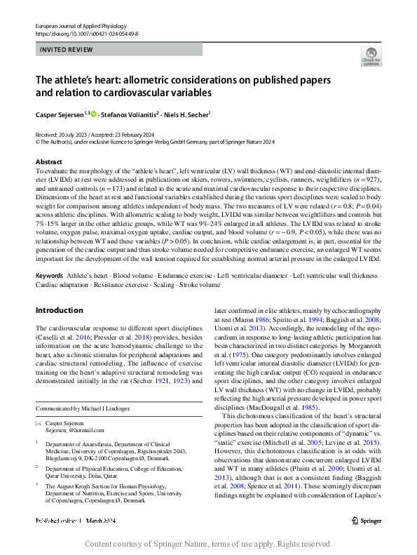 (PDF) The athlete's heart: allometric considerations on published ...
