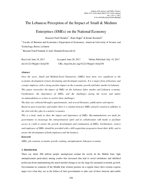 (PDF) The Lebanese Perception of the Impact of Small & Medium Enterprises (SMEs) on the National ...
