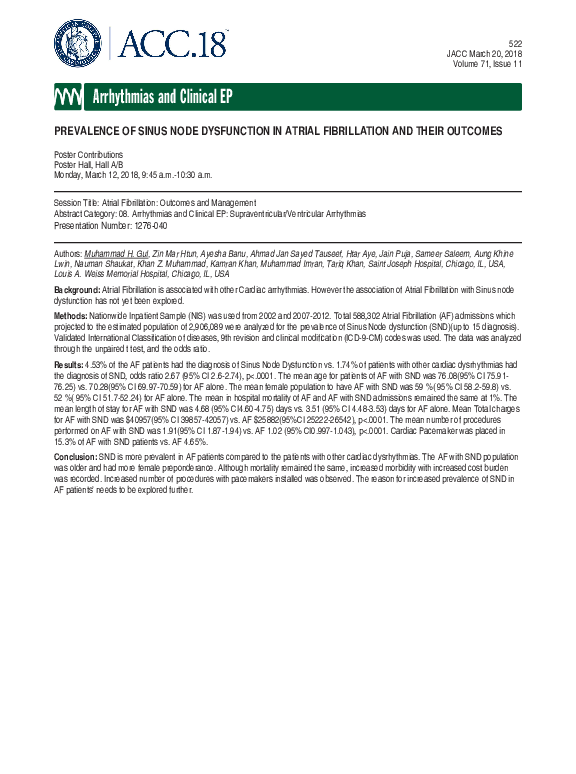 Pdf Prevalence Of Sinus Node Dysfunction In Atrial Fibrillation And Their Outcomes Muhammad