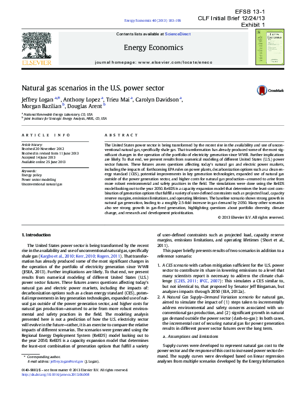 (PDF) Natural gas scenarios in the U.S. power sector