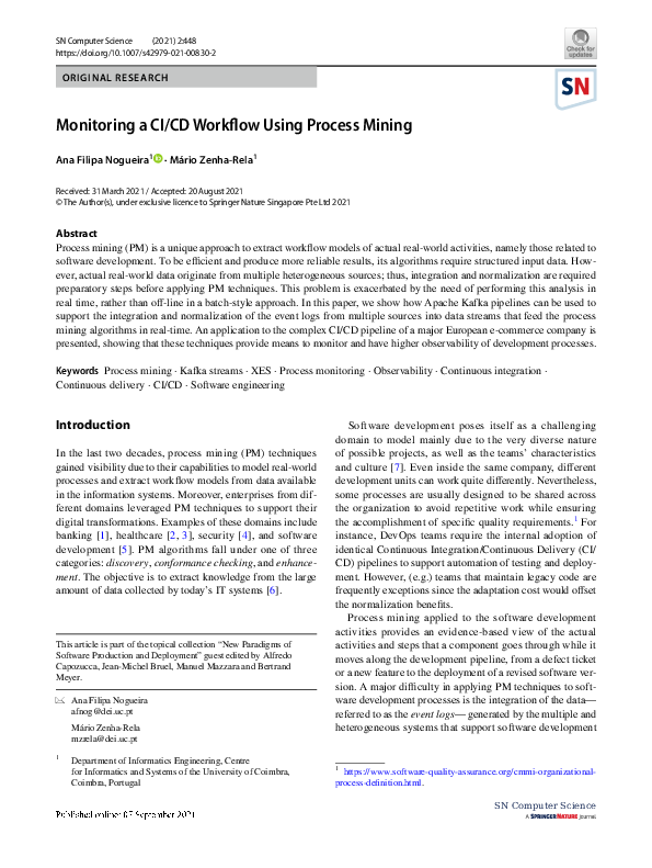 (PDF) Monitoring a CI/CD Workflow Using Process Mining