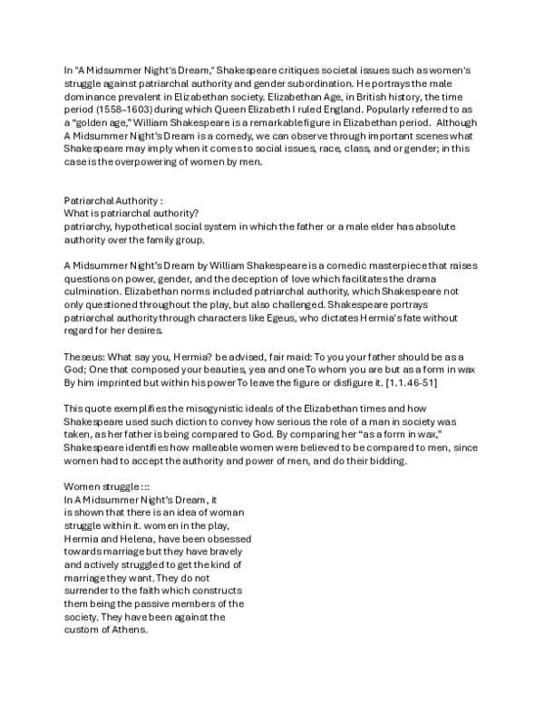 (PDF) Societal issues in "Midsummer Night's Dream" by William Shakespeare