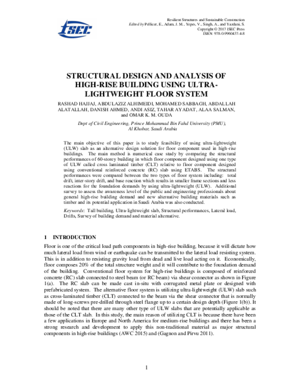 (PDF) Structural Design and Analysis of High-Rise Building Using Ultra-Lightweight Floor System