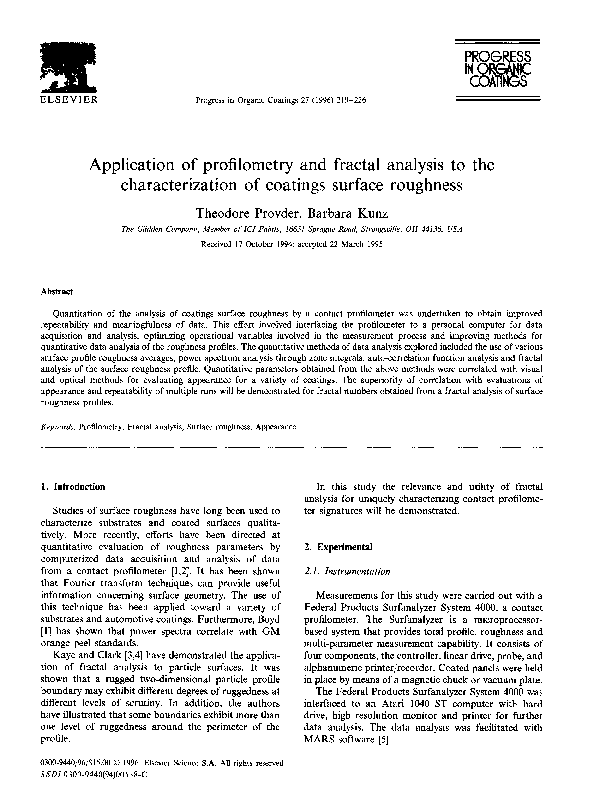 (PDF) Application of profilometry and fractal analysis to the characterization of coatings ...