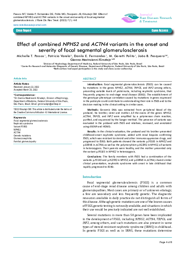 (PDF) Effect of combined NPHS2 and ACTN4 variants in the onset and ...