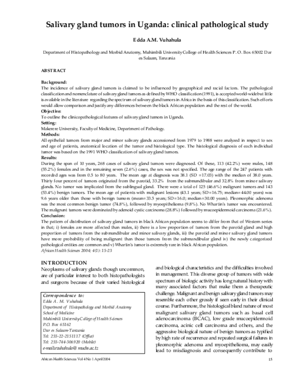 (PDF) Salivary gland tumors in Uganda: clinical pathological study