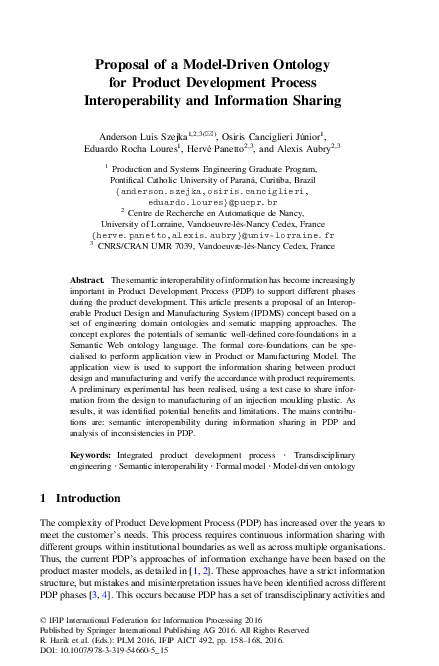 (PDF) Proposal of a Model-Driven Ontology for Product Development Process Interoperability and ...