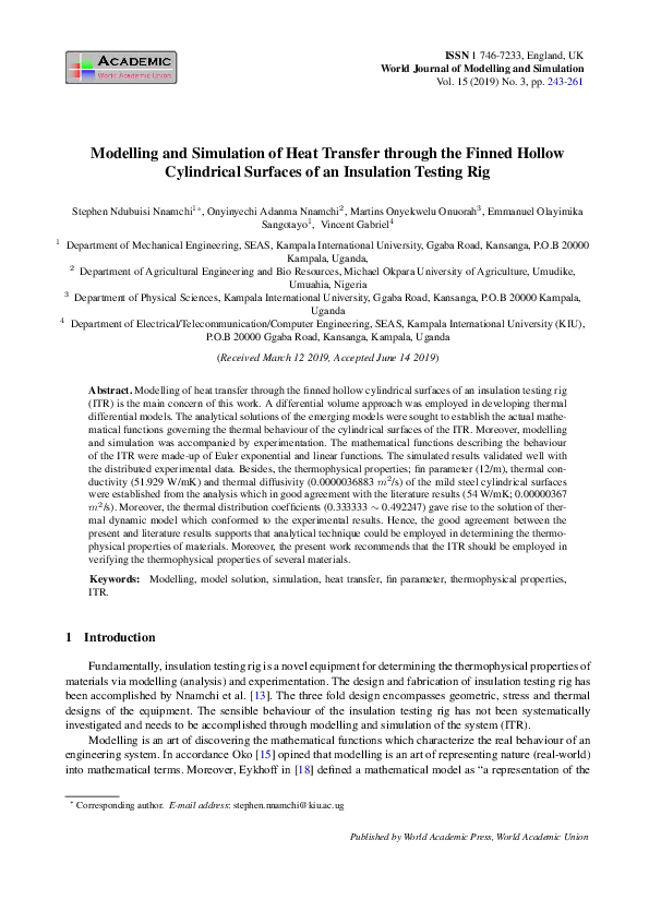 (PDF) Modelling and Simulation of Heat Transfer through the Finned ...