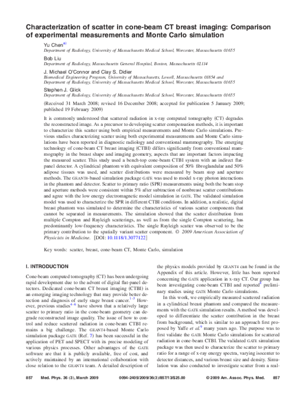 (PDF) Characterization of scatter in cone-beam CT breast imaging: Comparison of experimental ...