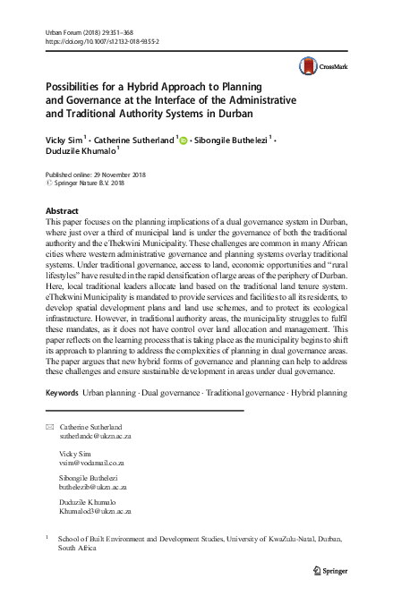 (PDF) Possibilities for a Hybrid Approach to Planning and Governance at ...