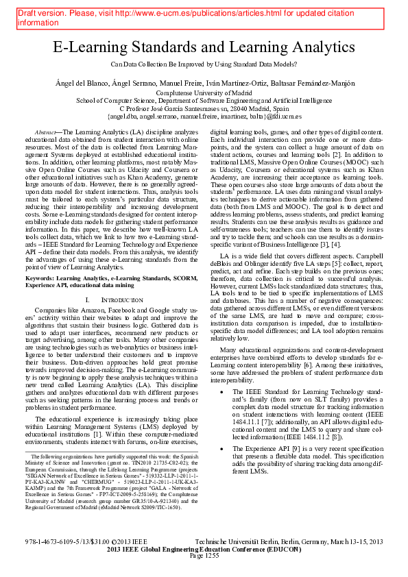 (PDF) E-Learning standards and learning analytics. Can data collection be improved by using ...