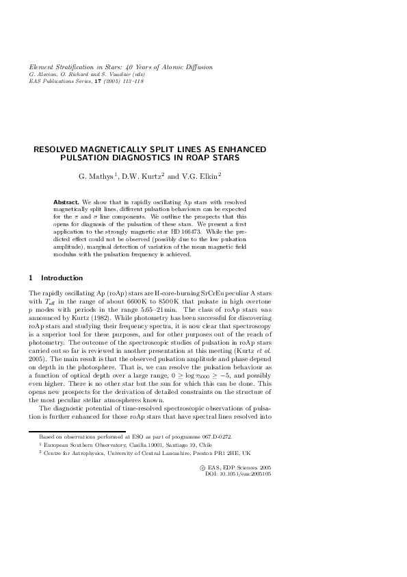 (PDF) Resolved magnetically split lines as enhanced pulsation ...