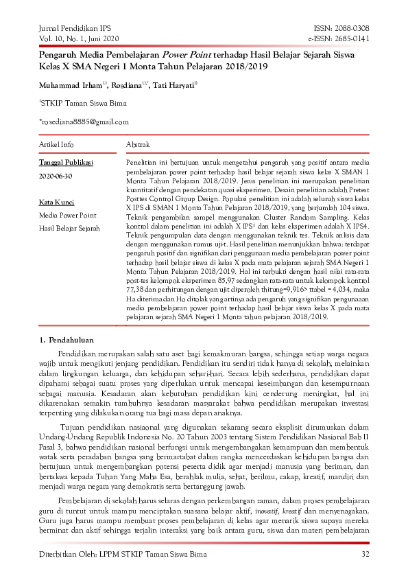 (PDF) Pengaruh Media Pembelajaran Power Point terhadap Hasil Belajar Sejarah Siswa Kelas X SMA ...