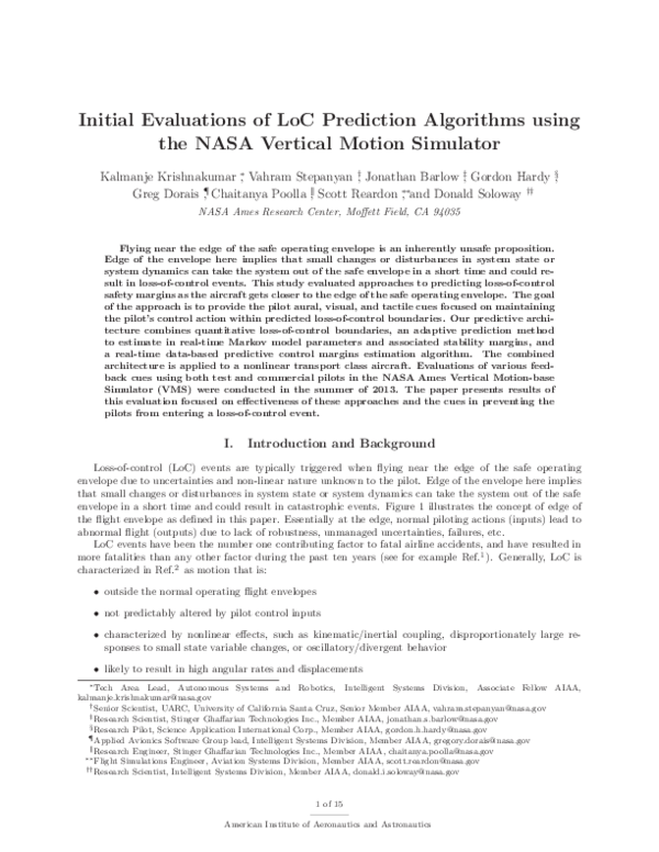(PDF) Initial Evaluations of LoC Prediction Algorithms Using the NASA ...