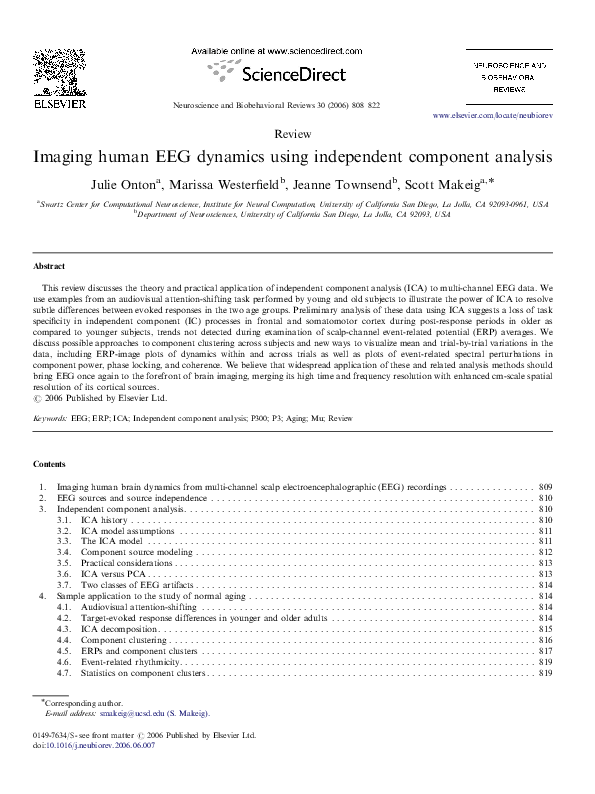 (PDF) Imaging human EEG dynamics using independent component analysis