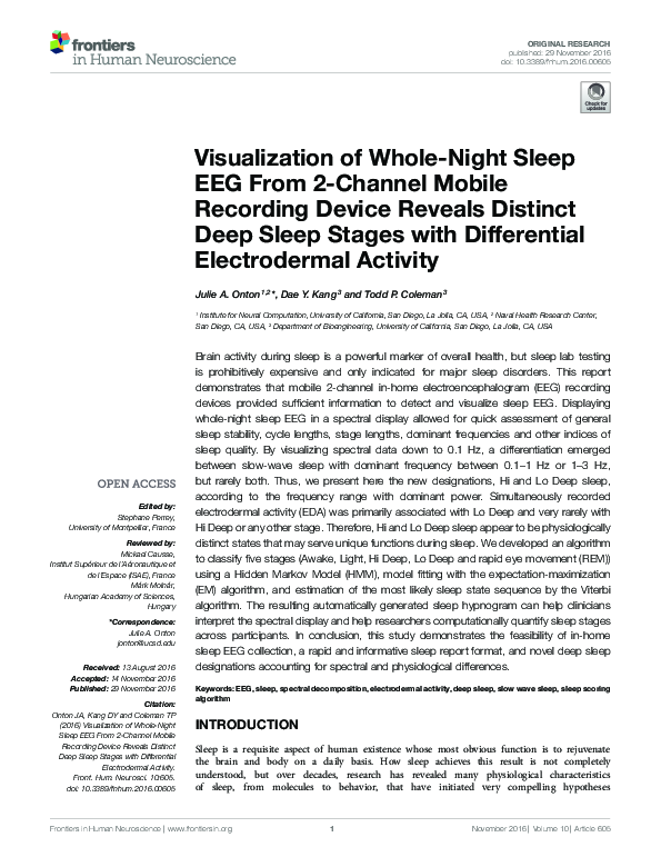 (PDF) Visualization of Whole-Night Sleep EEG From 2-Channel Mobile ...
