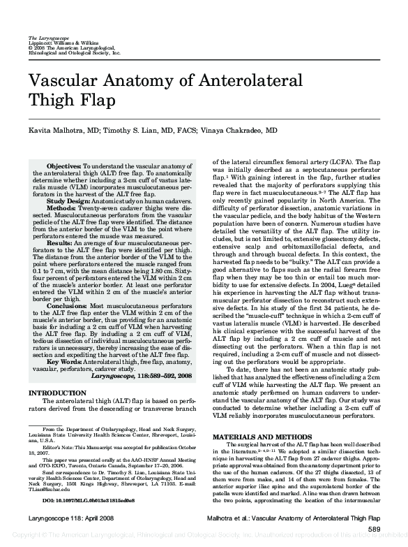 (PDF) Vascular Anatomy of Anterolateral Thigh Flap