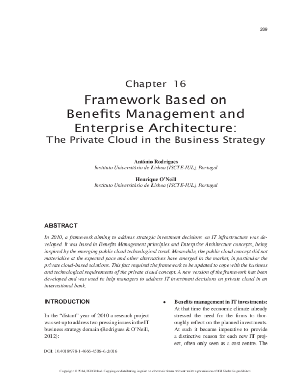 (PDF) Framework Based on Benefits Management and Enterprise Architecture