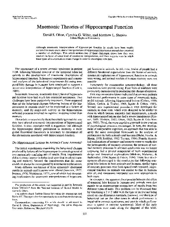 (PDF) Mnemonic theories of hippocampal function