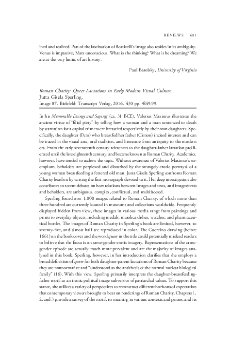 (PDF) Roman Charity: Queer Lactations in Early Modern Visual Culture